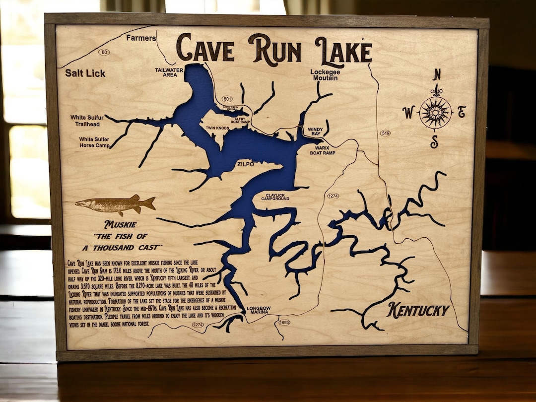 Cave Run Lake Map Layered Map Sign Wall Hanging Lake House Decor ...