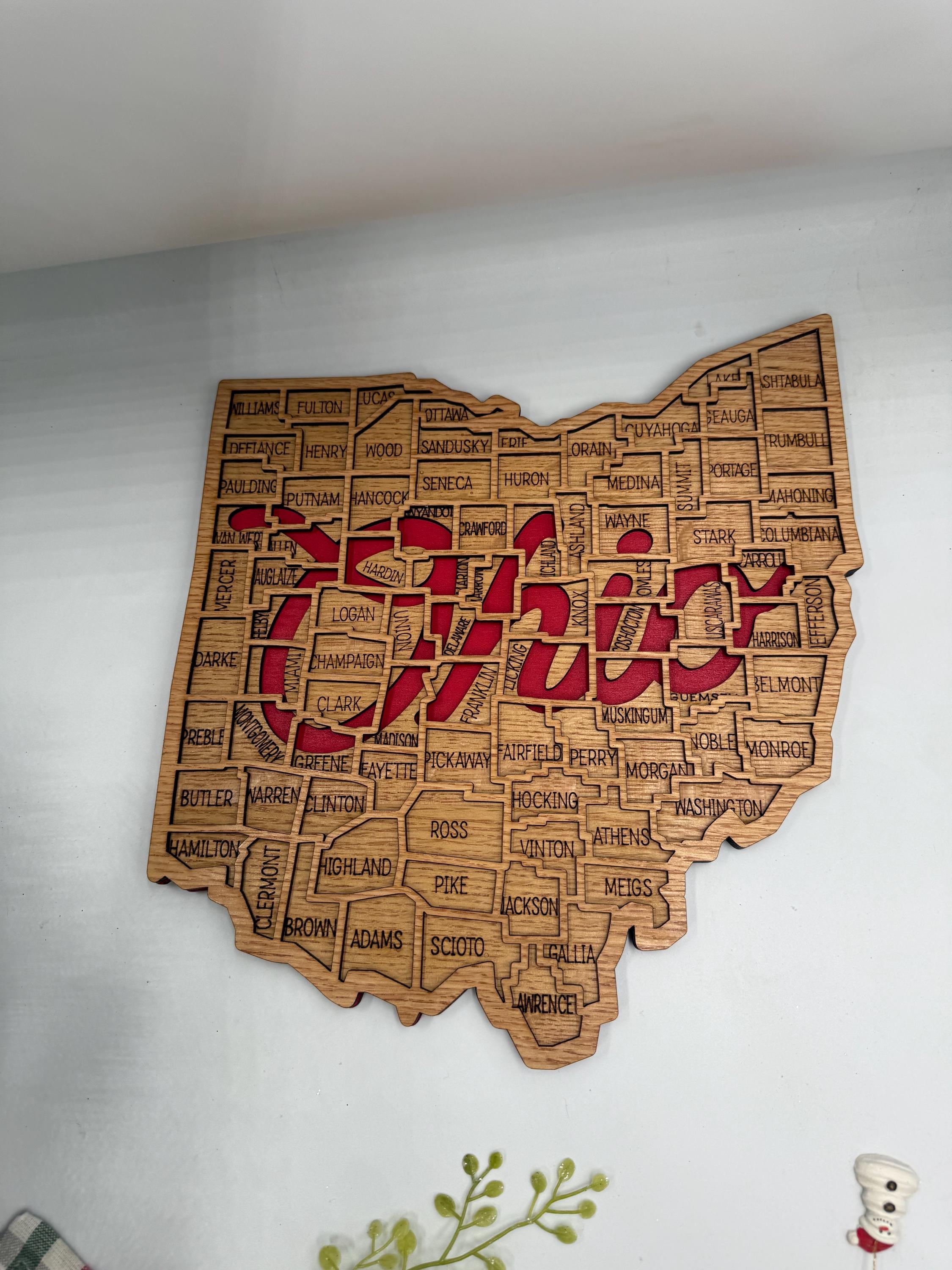 Ohio County Map Sign OH State Map Wood Wall Art Laser Cut - Etsy
