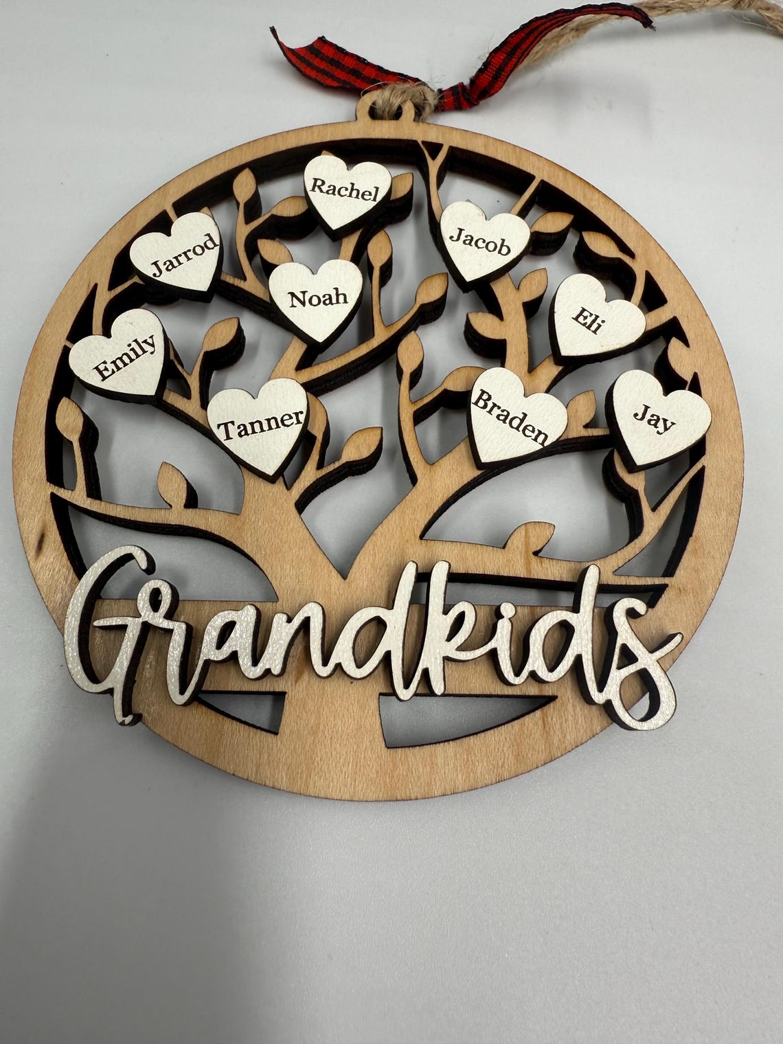 Personalized Grandkids Family Tree Ornament — Custom Wood Engraved Gift ...