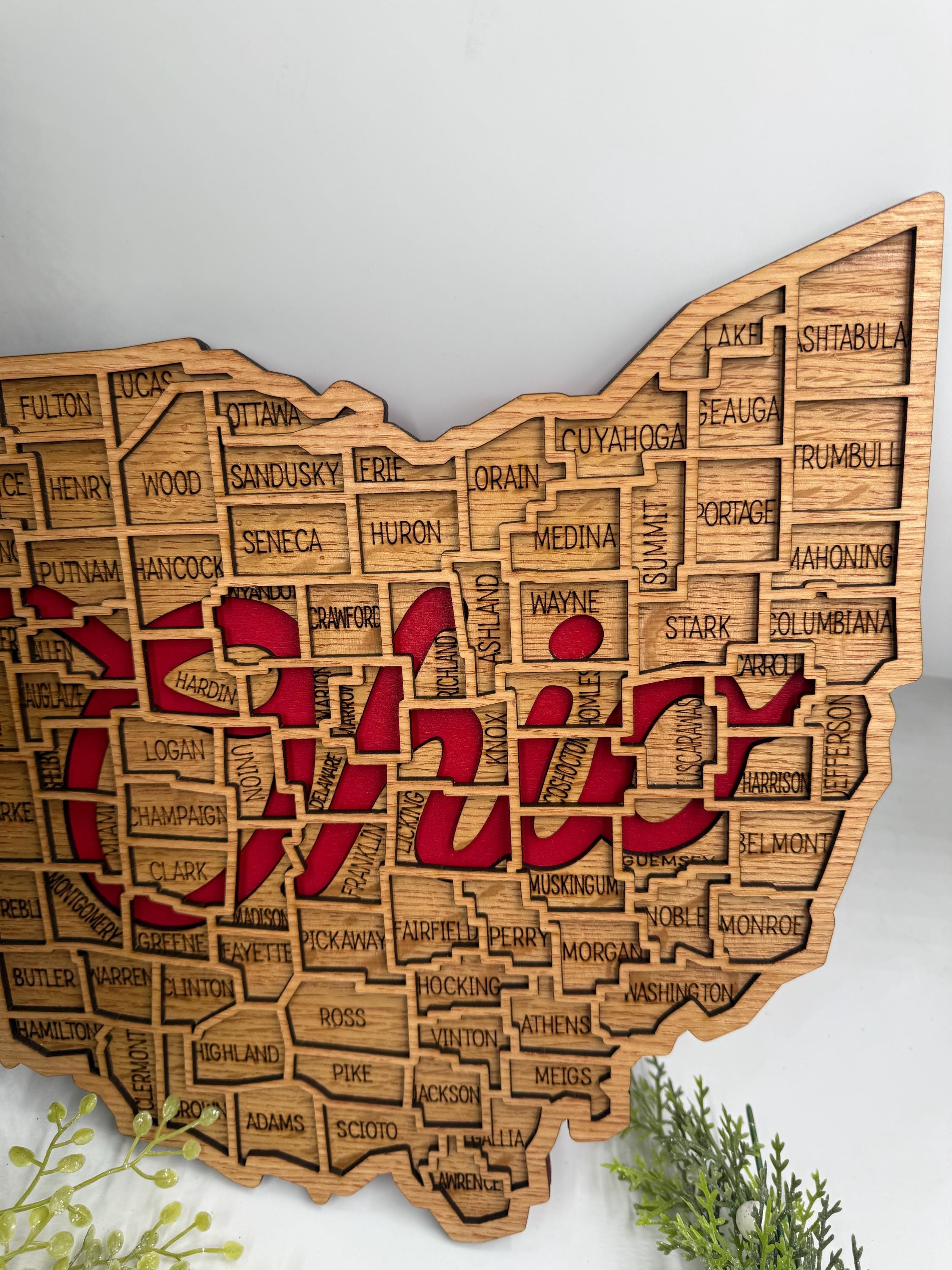 Ohio County Map Sign OH State Map Wood Wall Art Laser Cut - Etsy