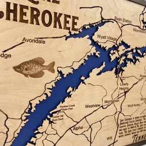 Lake Cherokee Tennessee Wood Map: Layered Lake House Wall Decor Close ...