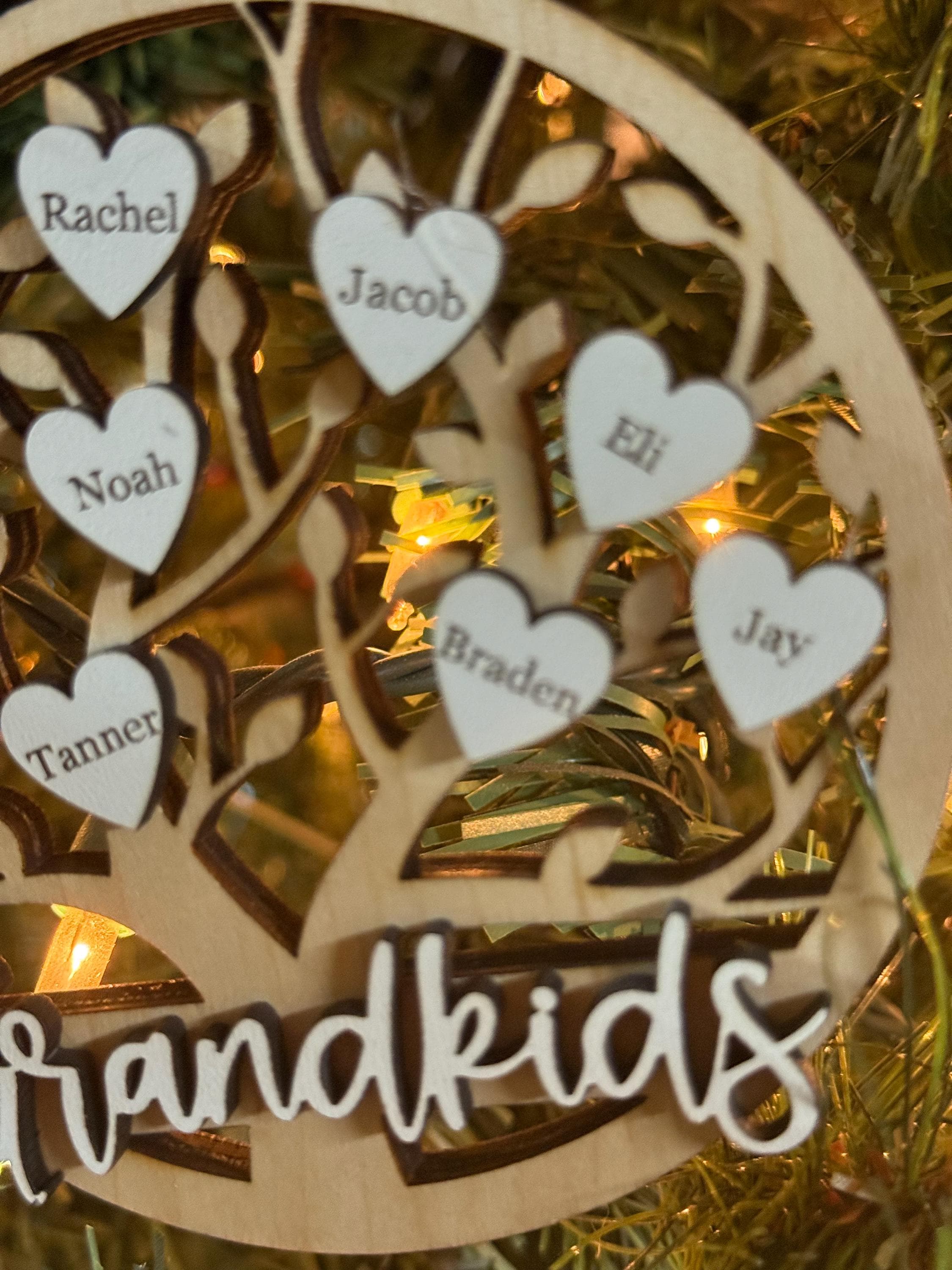 Personalized Grandkids Family Tree Ornament — Custom Wood Engraved Gift ...