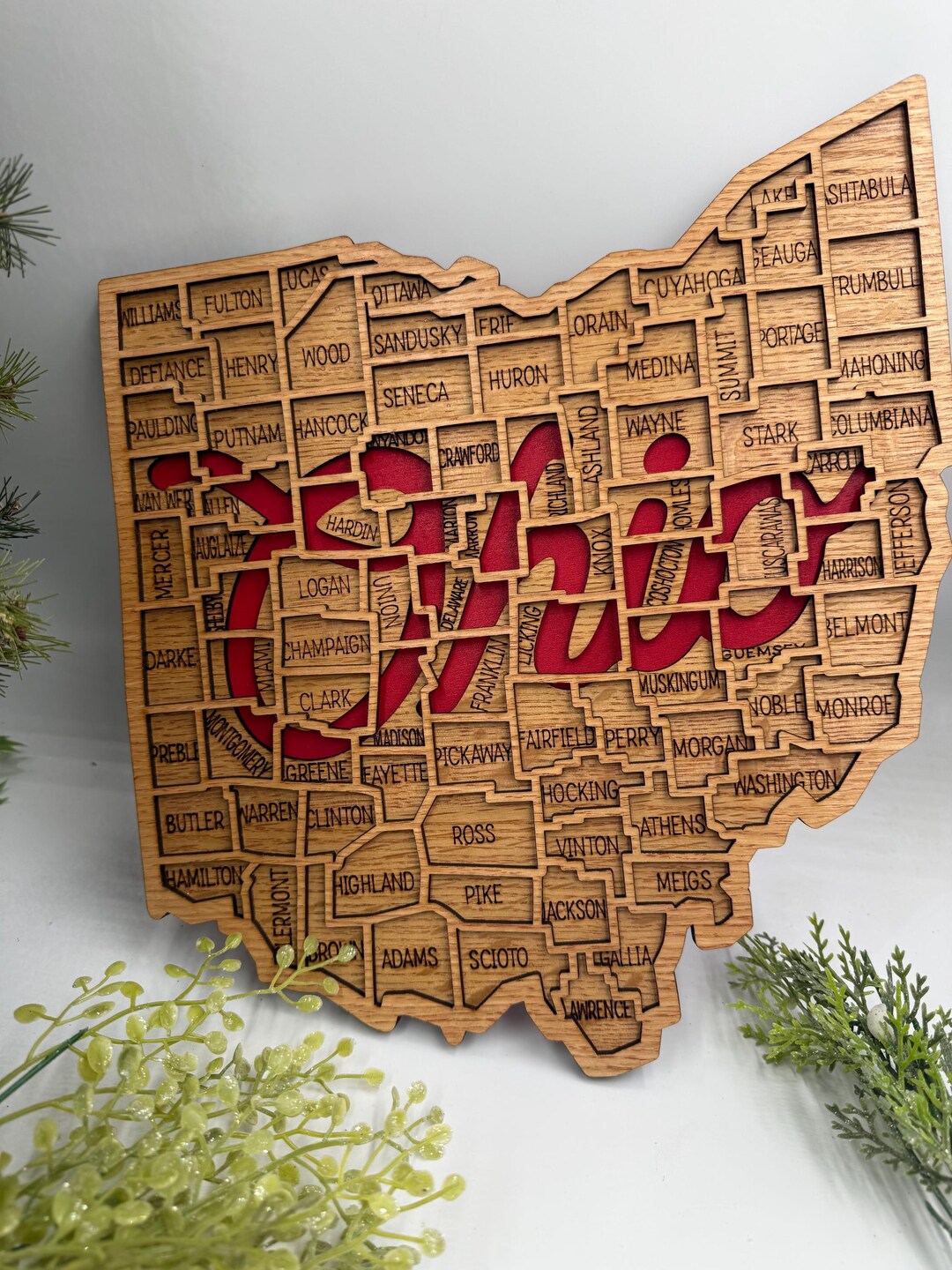 Ohio County Map Sign OH State Map Wood Wall Art Laser Cut - Etsy