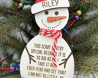 Snowman Scarf Measurement Ornament | Keepsake Height Ornament | Baby's ...