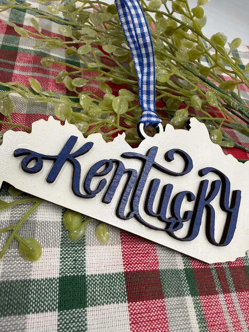 Kentucky White and Blue Christmas Ornament: Laser Cut KY Tree Decor - Etsy