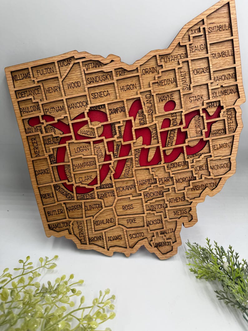 Ohio County Map Sign OH State Map Wood Wall Art Laser Cut - Etsy
