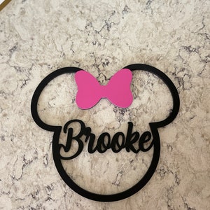 Minnie Mouse Head Silhouette Name Sign Cutout Bow - Custom Birthday ...