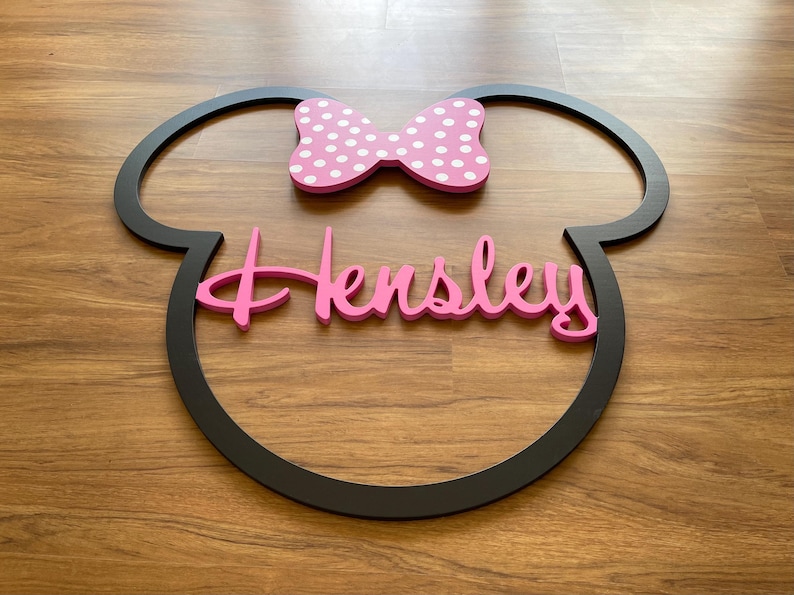 Minnie Mouse Head Silhouette Name Sign Cutout Bow - Custom Birthday ...