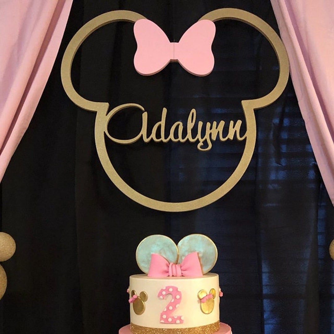 Minnie Mouse Head Silhouette Name Sign Cutout Bow - Custom Birthday ...