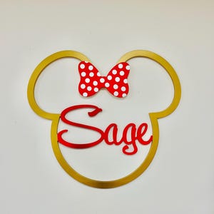 Minnie Mouse Head Silhouette Name Sign Cutout Bow - Custom Birthday ...