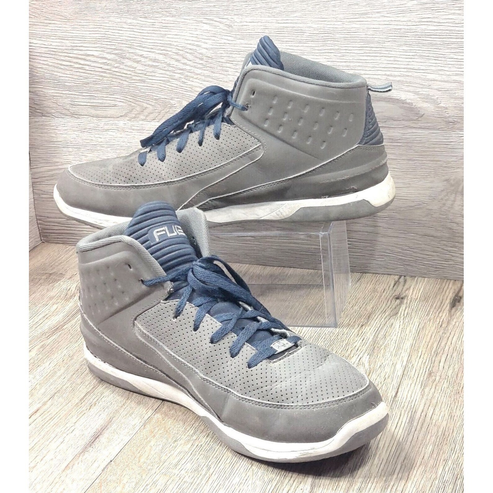 FUBU Sintetico Vintage Men Sneakers Hi Tops Gray Blue Shoes Lace up ...