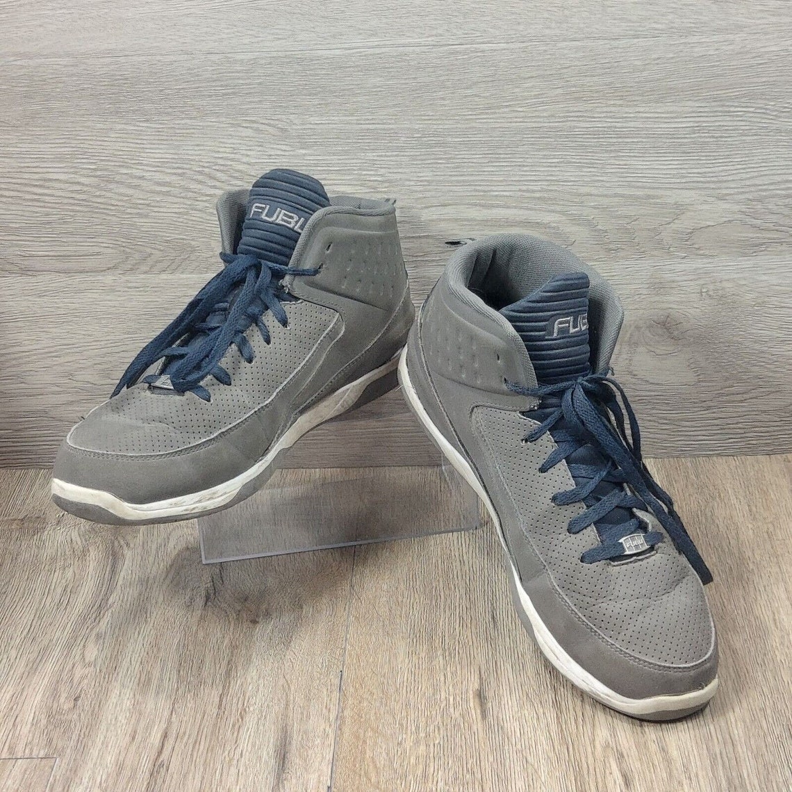 FUBU Sintetico Vintage Men Sneakers Hi Tops Gray Blue Shoes Lace up ...