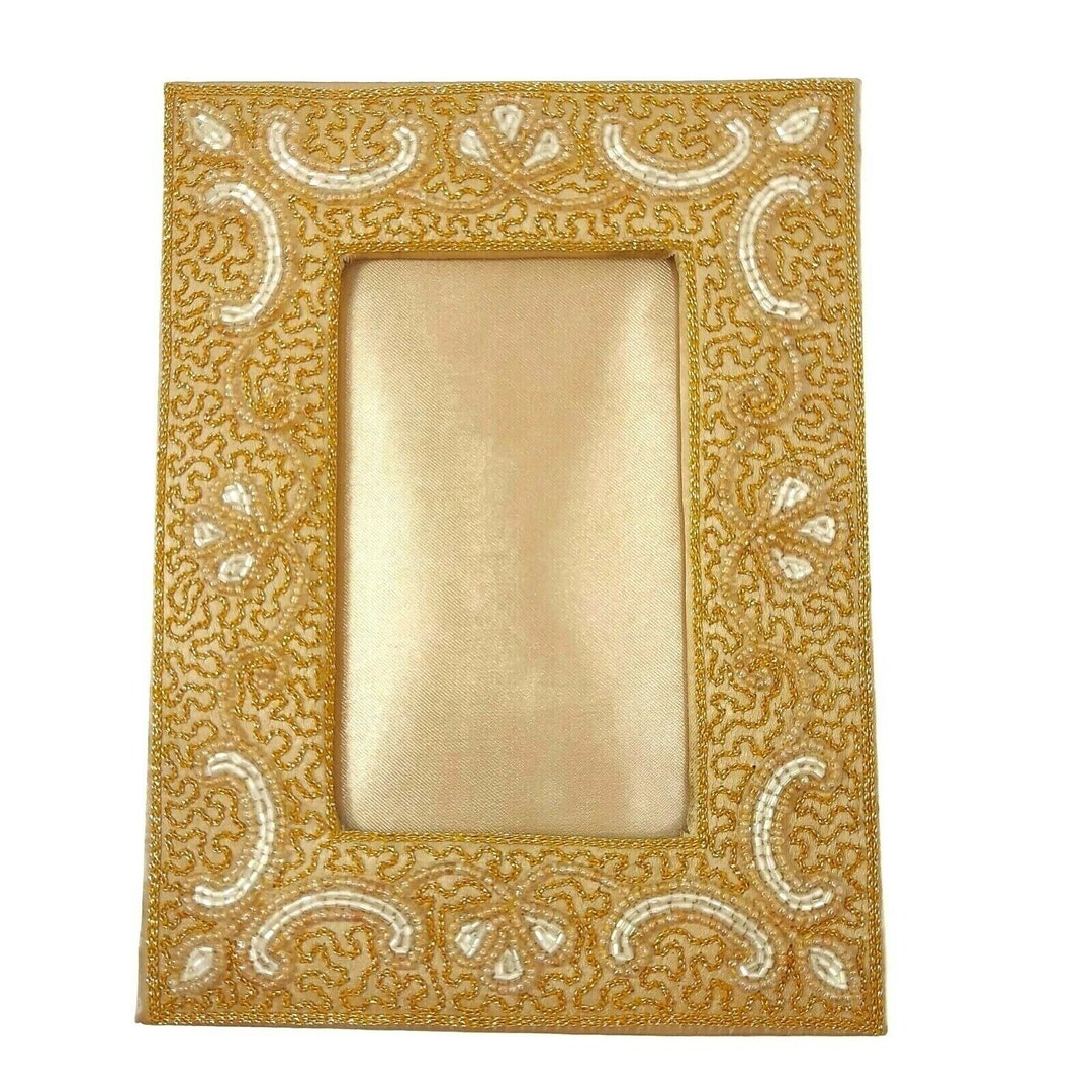 Fabric Photo Picture Frame Ornate Silk Embroidery Handcraft W/bead Gold ...