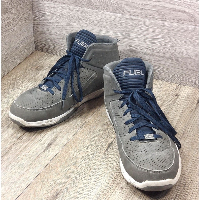 FUBU Sintetico Vintage Men Sneakers Hi Tops Gray Blue Shoes Lace up ...