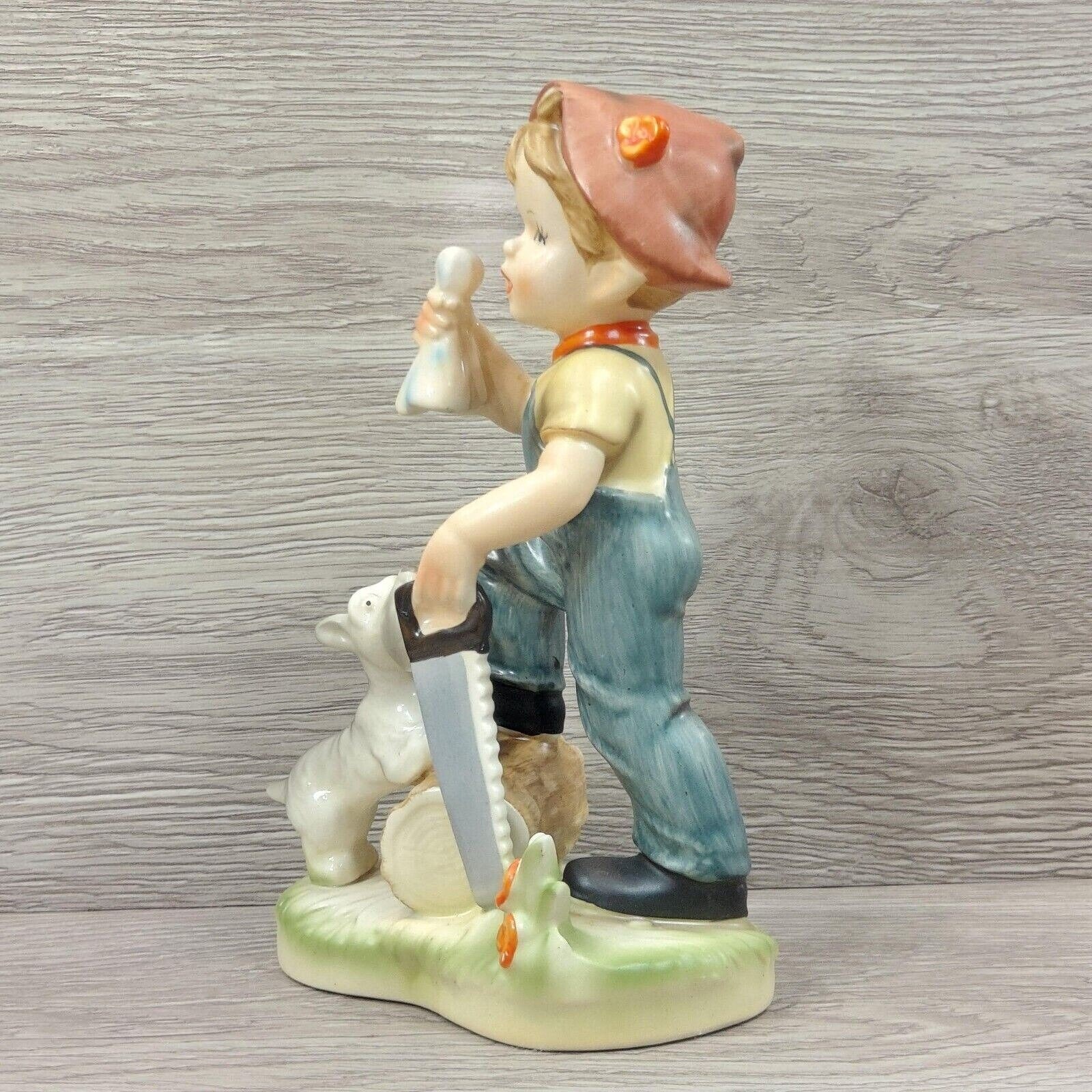 Vintage Porcelain Farm Boy Figurine | Dog & Wood Saw, 8" Collectible - Etsy