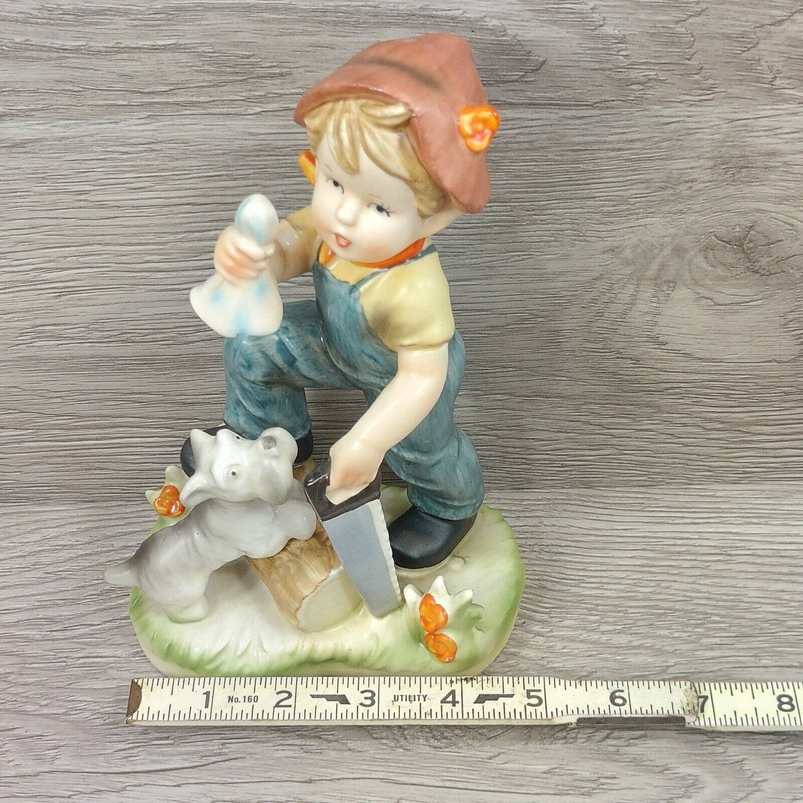 Vintage Porcelain Farm Boy Figurine | Dog & Wood Saw, 8" Collectible - Etsy