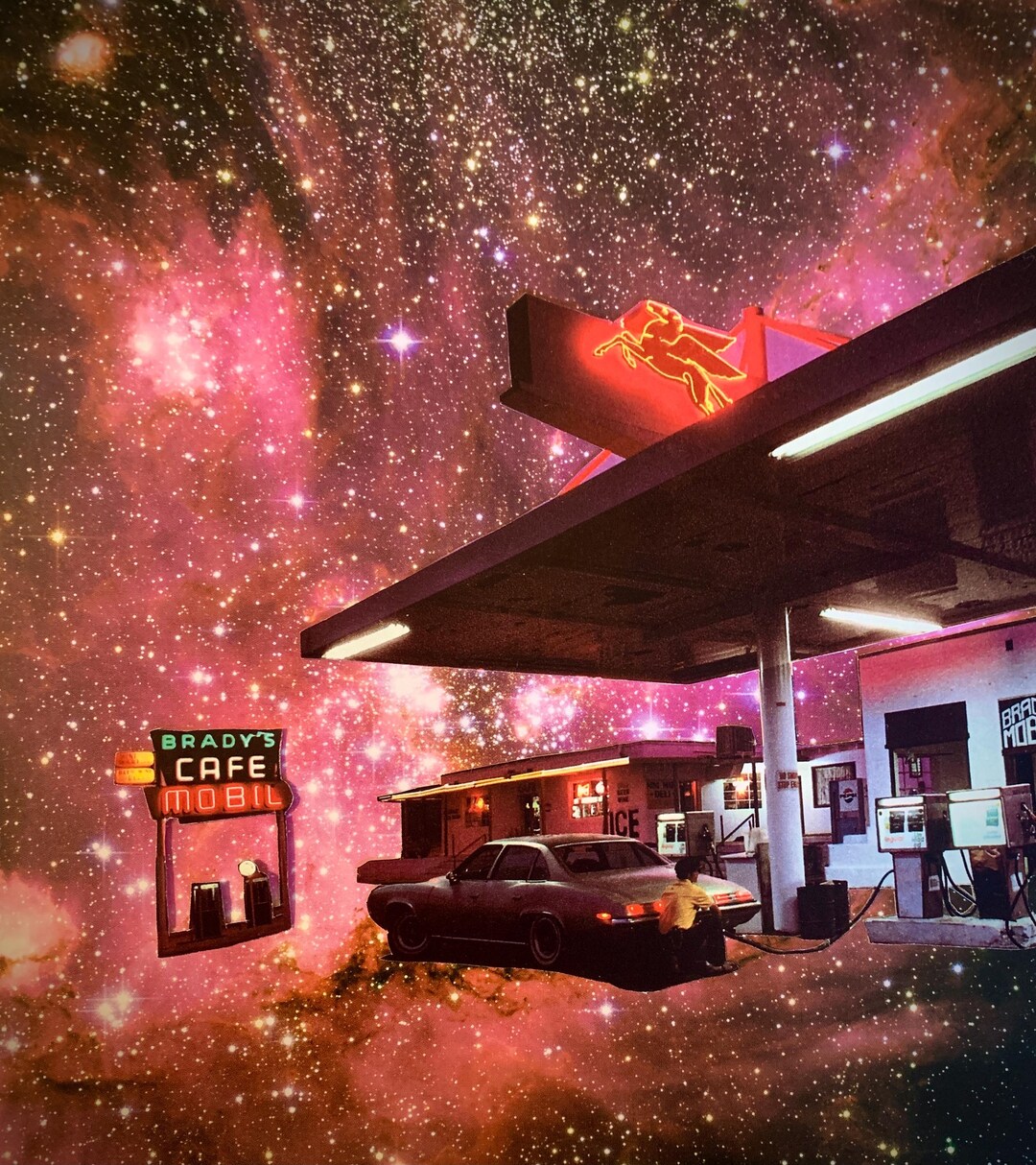 Galactic Gas Station Collage Art Print 10 X 10 Inch Mad Adder Arts - Etsy