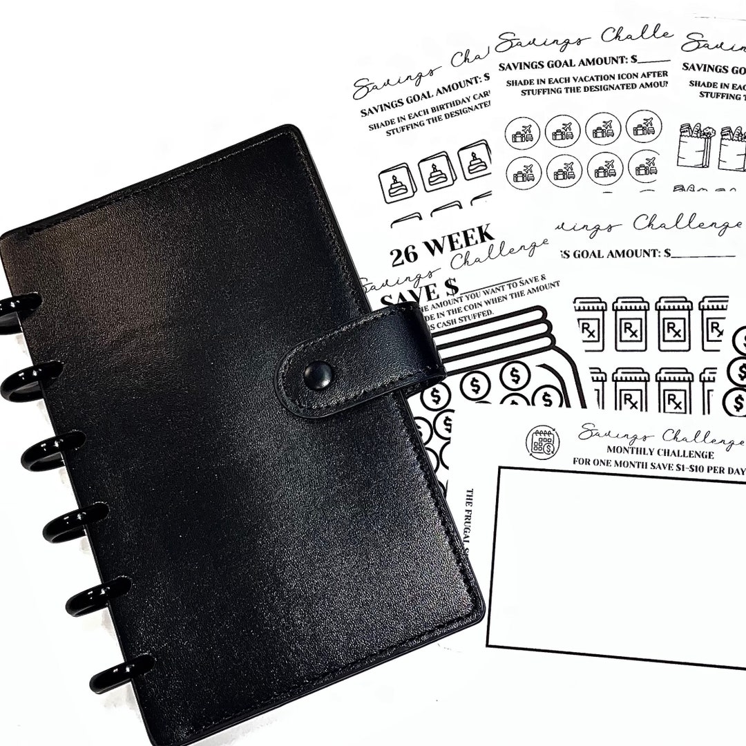 Black Disc Bound Cash Budget Wallet With 30 Cash Envelopes Plus 6 ...