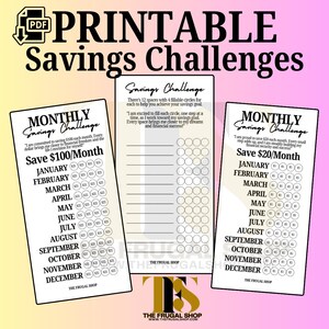 Monthly Savings Challenge Printable Digital Download Bundle — 6 ...