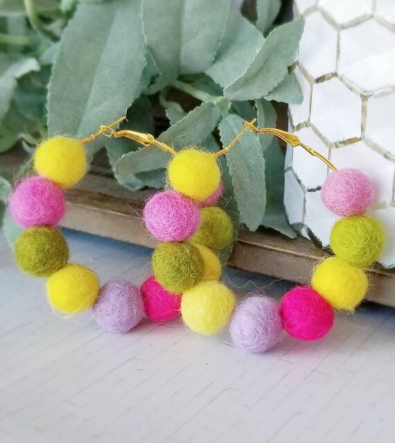 Etsy pom pom hoop earrings store