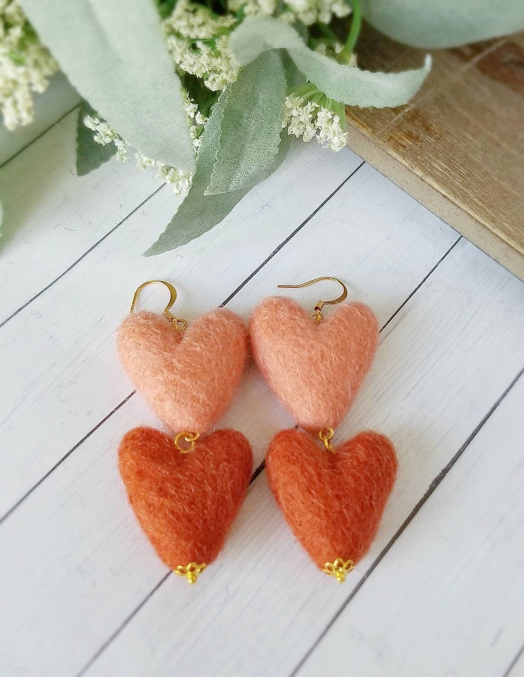 Stacked Felt Heart Earrings, Double Heart Dangles, Heart Statement ...