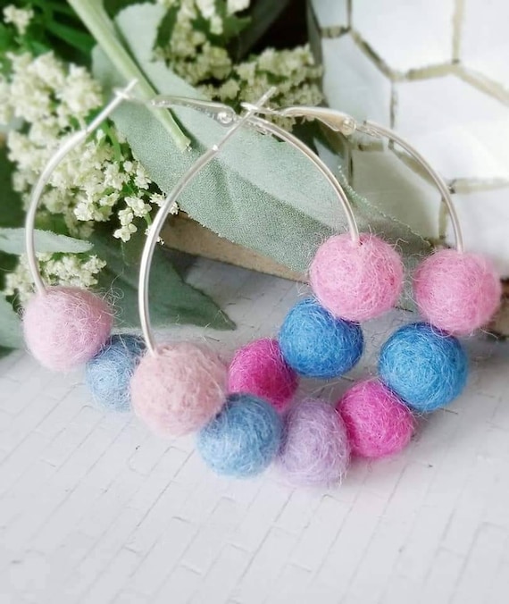 Etsy pom pom hoop earrings store