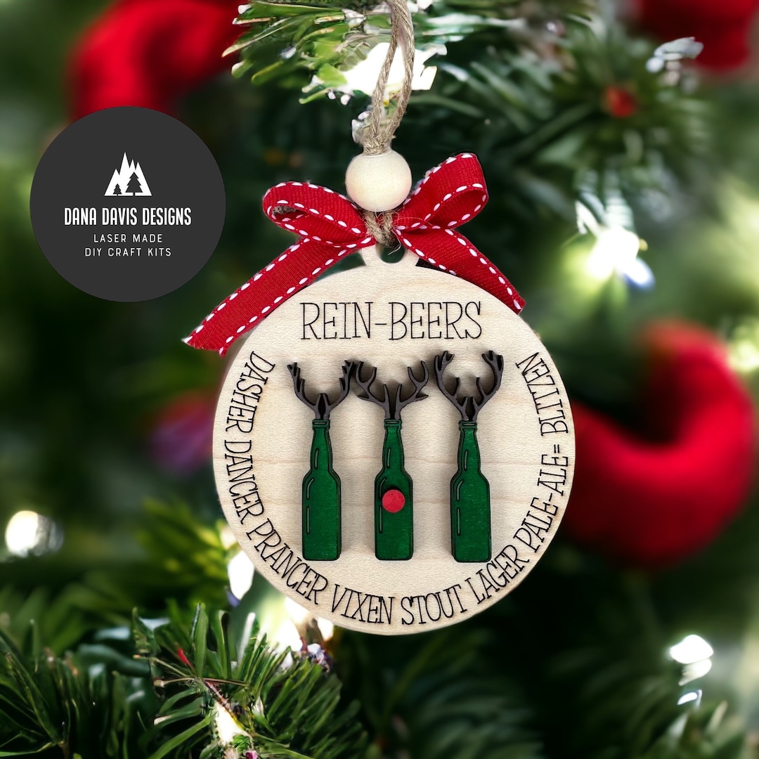 Rein-beers Funny Christmas Ornament SVG Laser File SCORE - Etsy