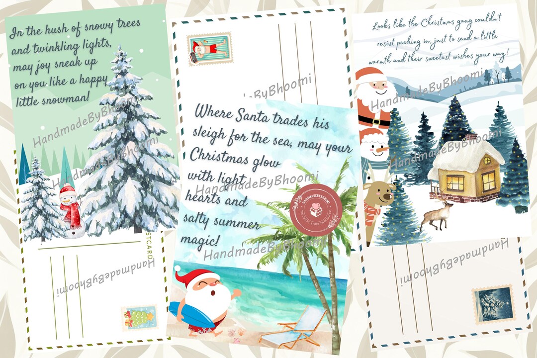 Set of 3 Christmas Postcards • Winter Fairyland, Coastal Santa & Cozy ...
