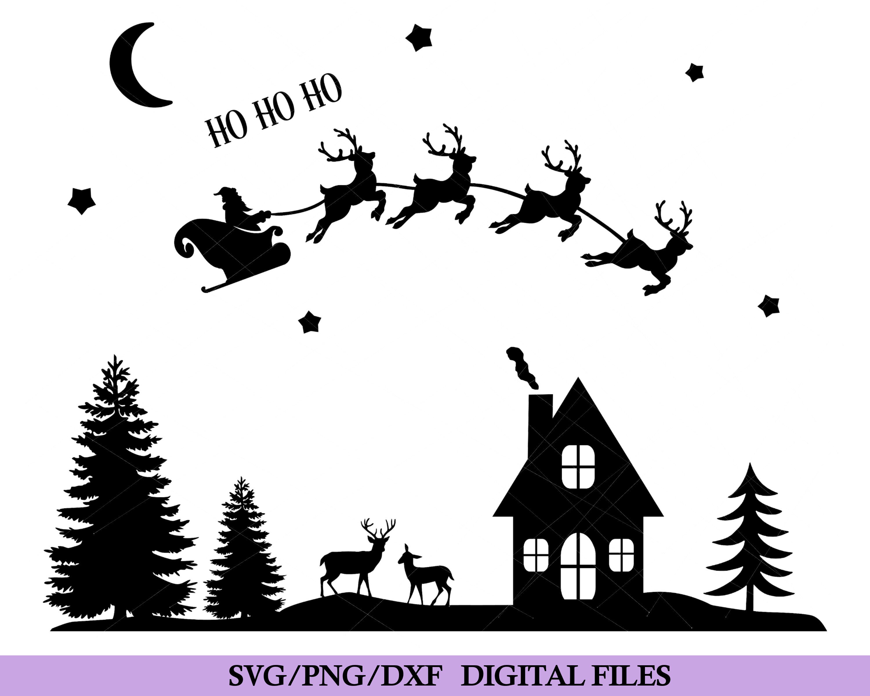 Deer Snow Scene Svg, Santa and Reindeer Svg, Shadow Box Svg, Christmas ...