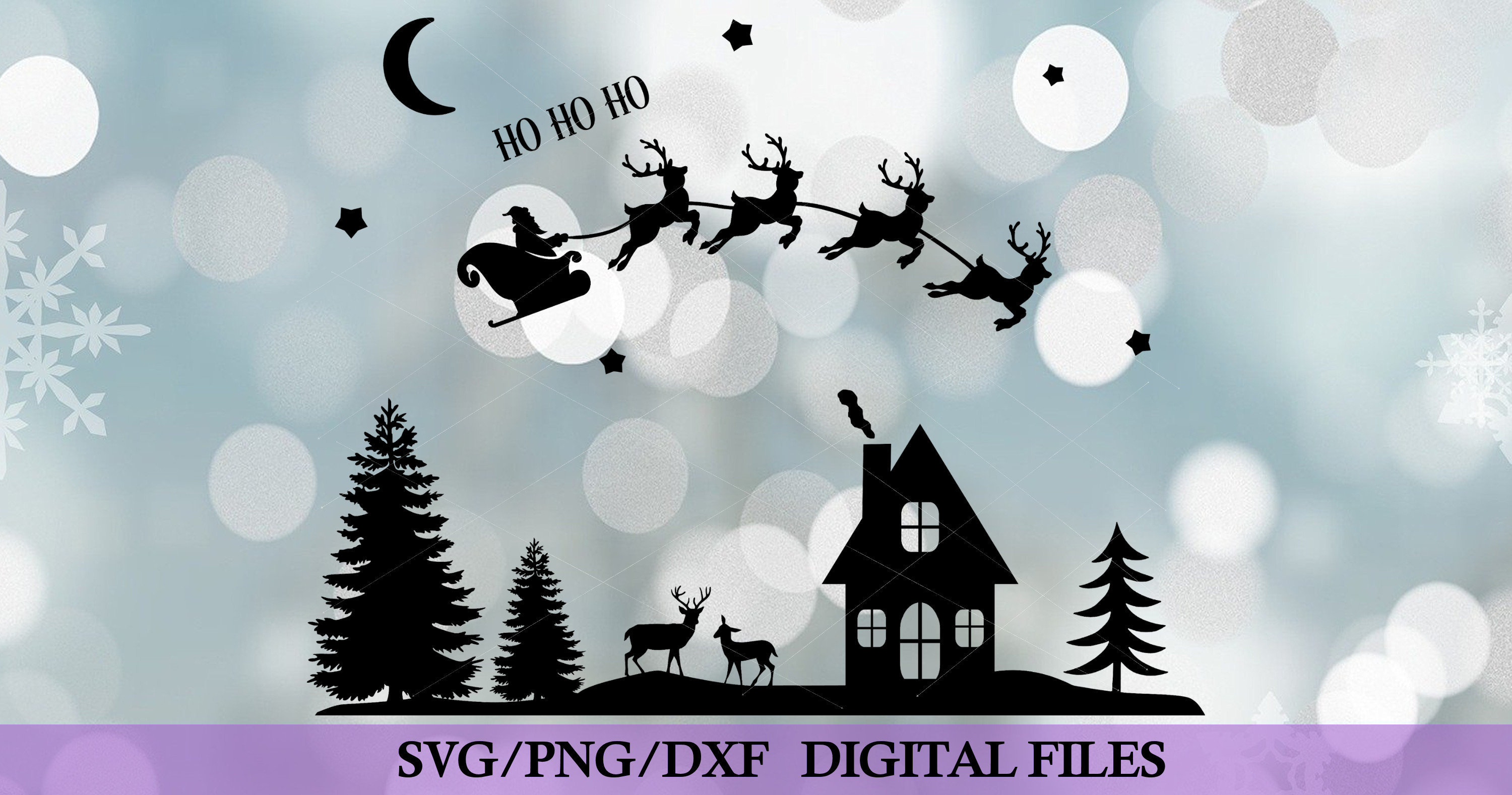 Deer Snow Scene Svg, Santa and Reindeer Svg, Shadow Box Svg, Christmas ...