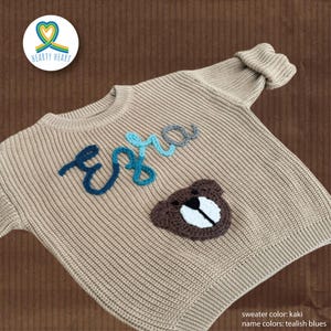 Embroidered Name Sweater With Bear, Personalized Knitted Baby Sweater ...