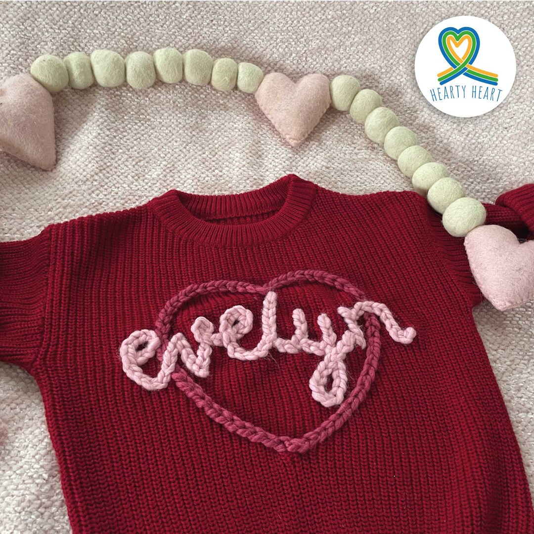 Heart and Name Embroidered Sweater, Knitted Baby Sweater, Personalized ...