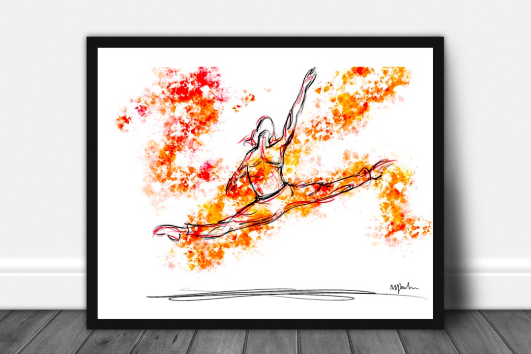 Red Ballet Wall Art, Male Dancer Art Print, Red Abstract Art Print ...