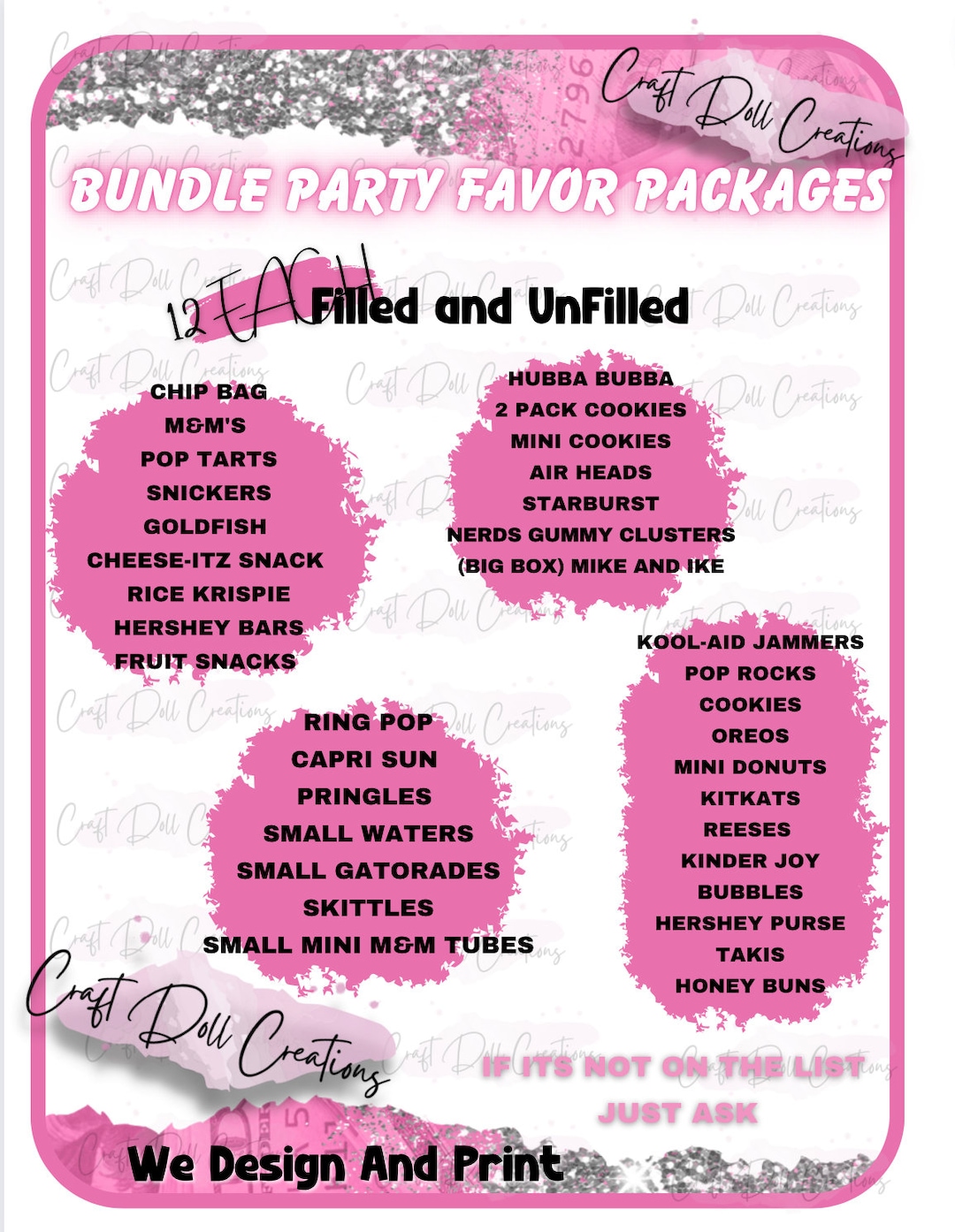 Custom Package Deal Party Favors Bundle Filled and Unfilled - Etsy