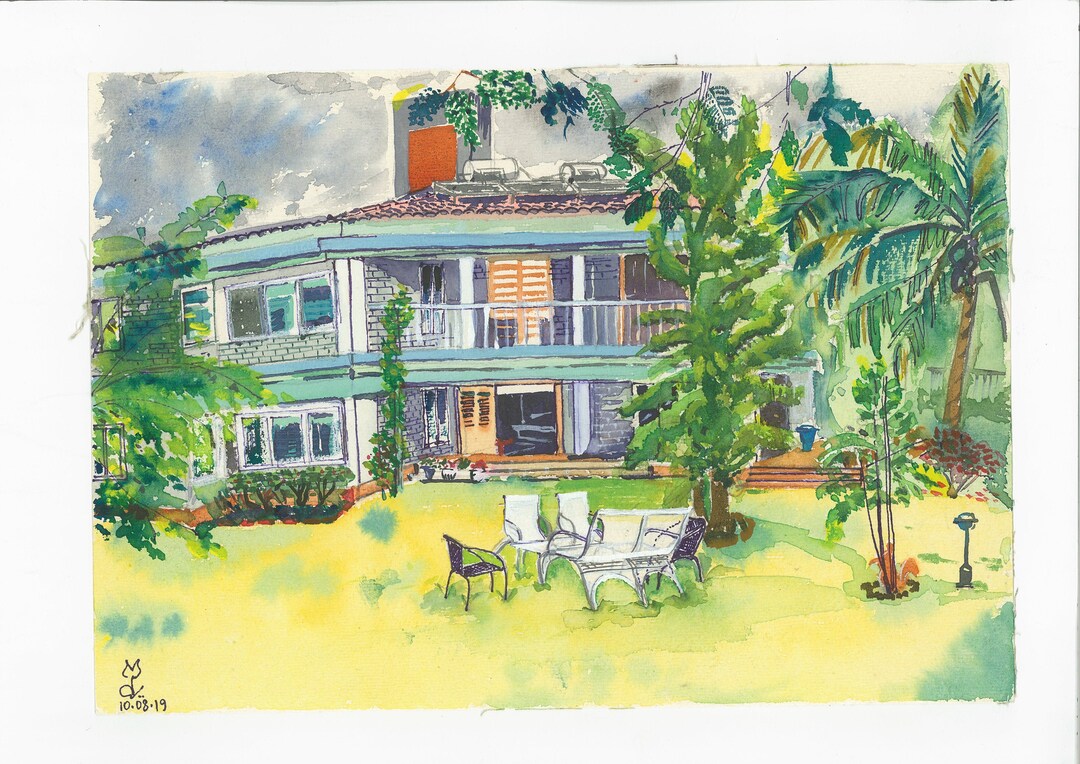 Beautiful Vacation Resort Painting, Instant Digital Download, Tropical ...