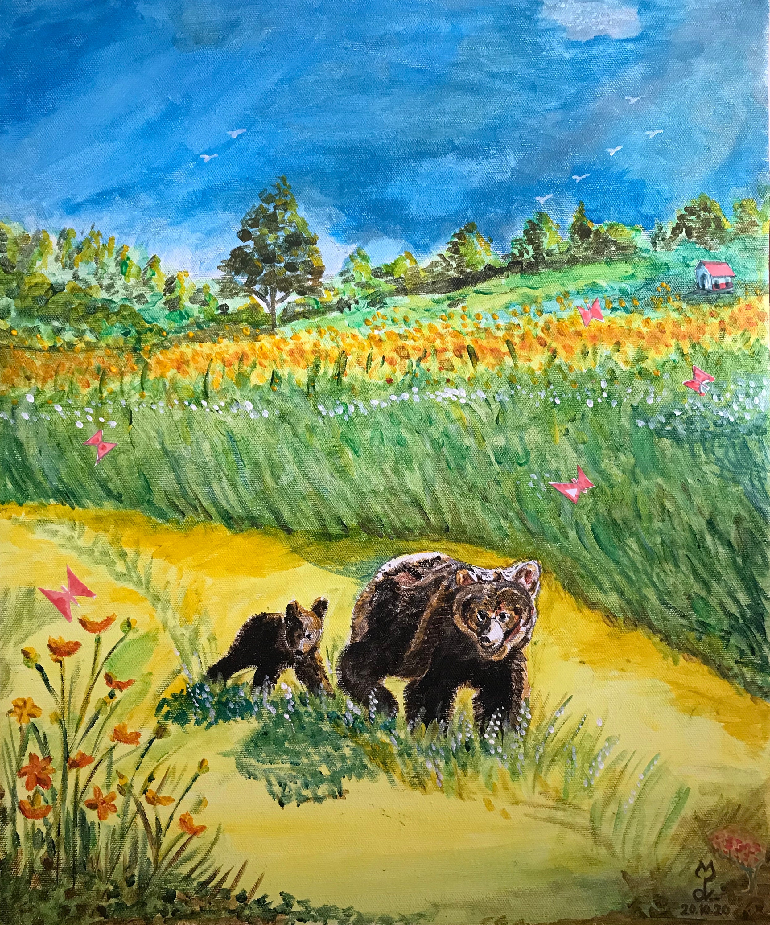 Bears in the Meadow Acrylic Painting, Instant Digital Download ...