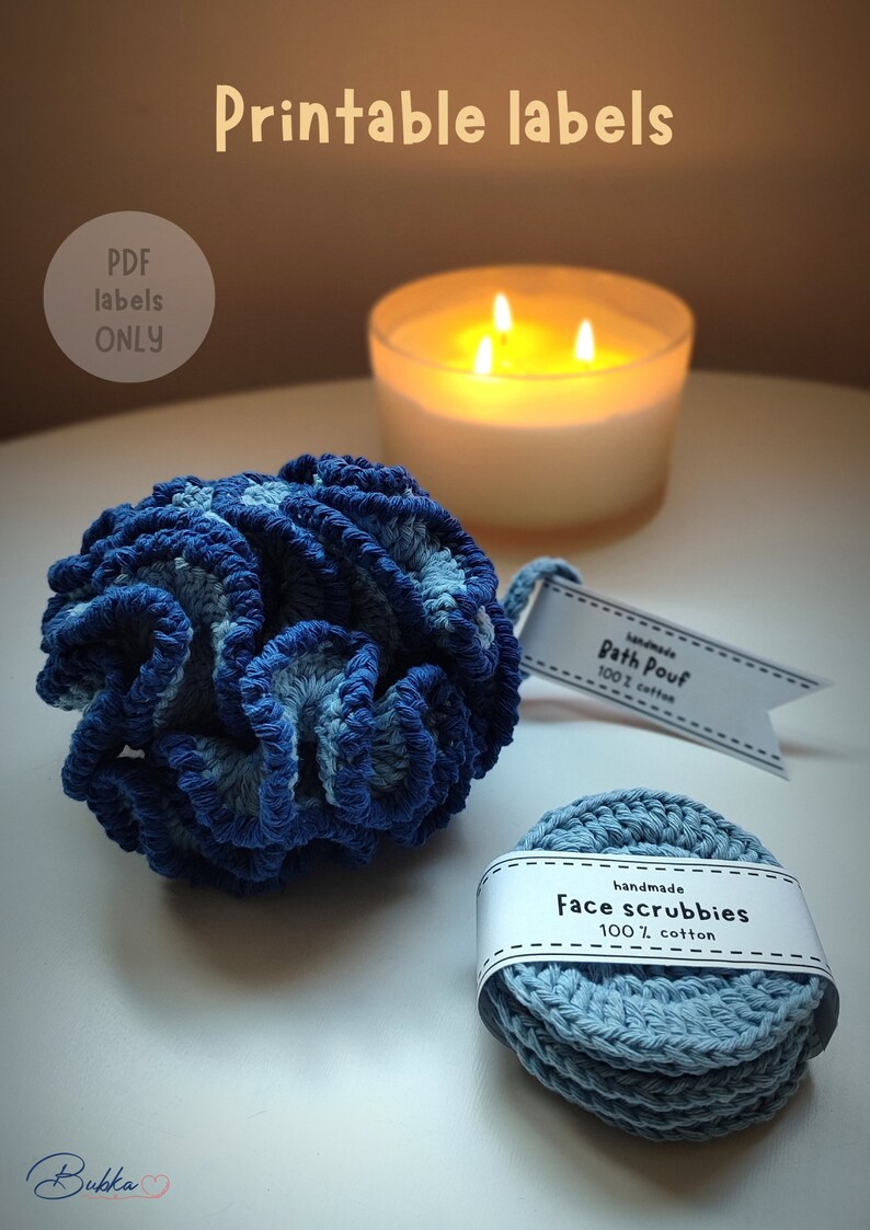 Printable Labels for Crochet Bath Poufs & Face Scrubbies / Customizable ...