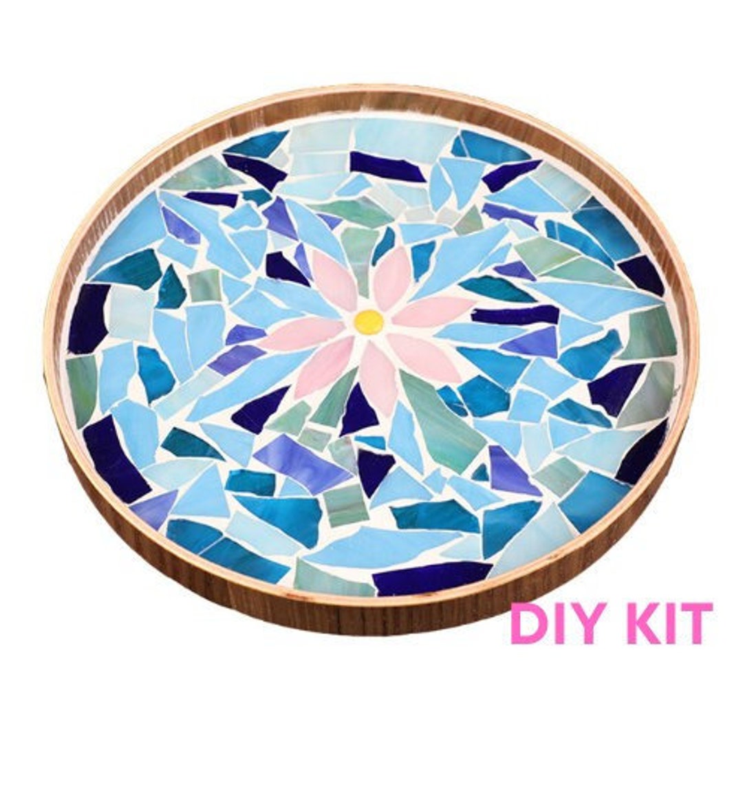 DIY Mosaic Wooden Tray, DIY Food Tray, Mosaic Glass Diy Kit Light Pink ...