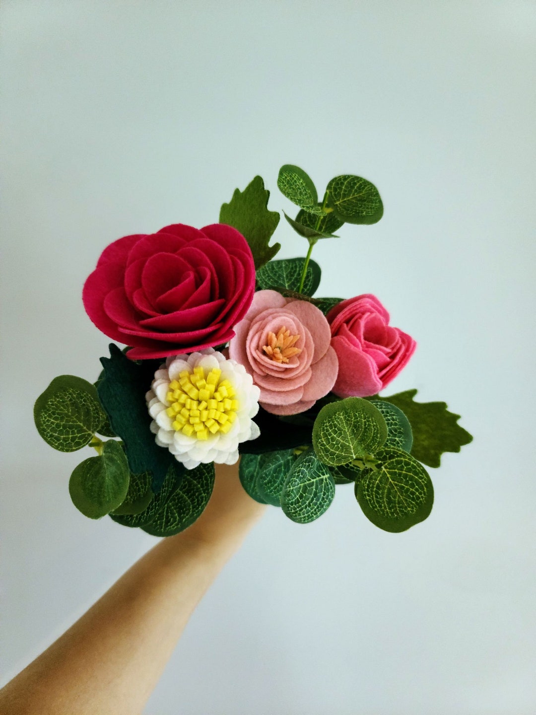 Felt Flower Bouquet Pink Flower Bouquet Felt Flowers for - Etsy