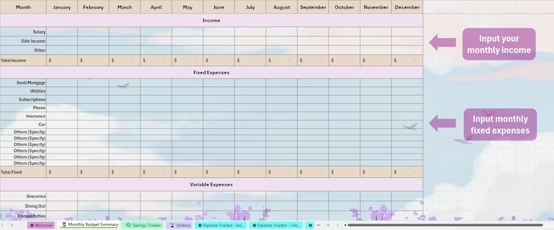Floral Budget Tracker, Floral Excel Budget Spreadsheet, Monthly Expense ...
