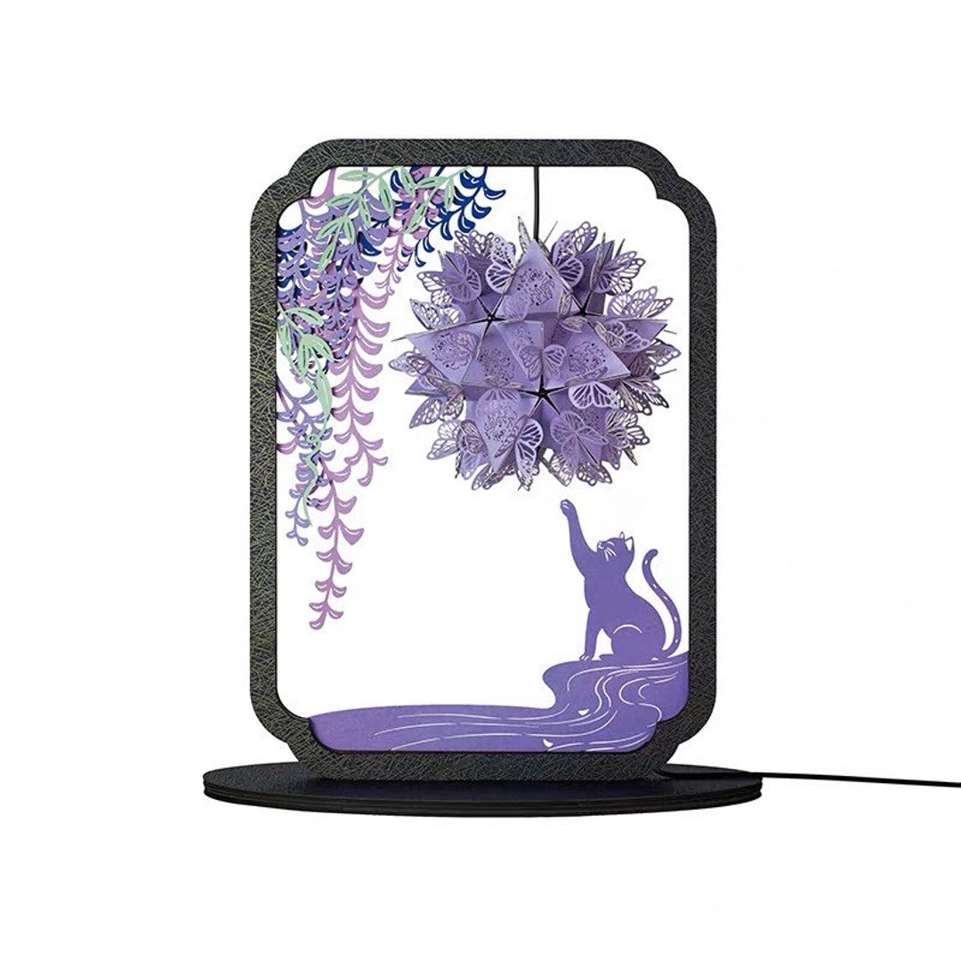 DIY Lamp, Cat and Wisteria Light, DIY Night Light, Paper Art Night ...