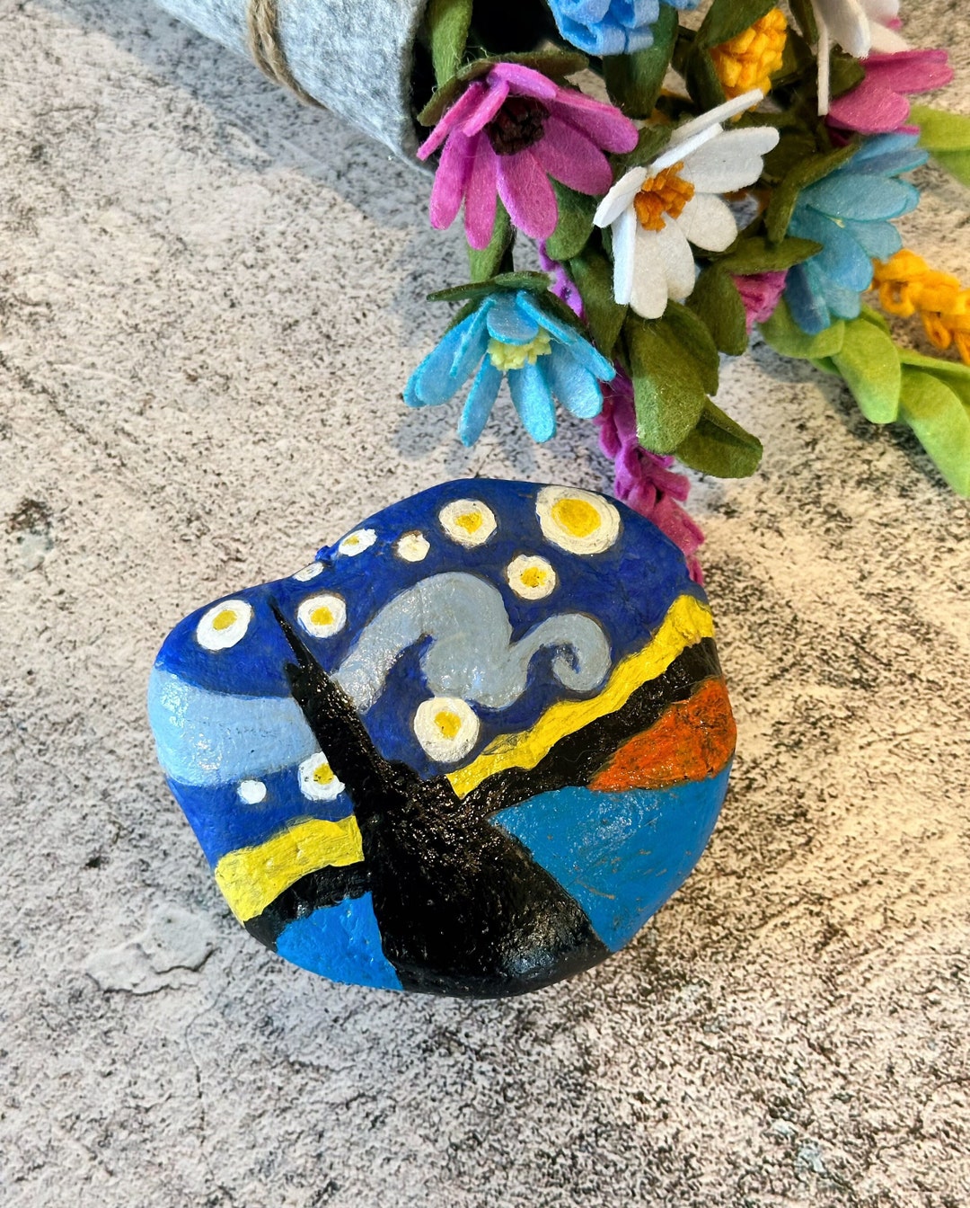 Hand Painted Stone - Van Gogh's the Starry Night Hand Painted Stone ...