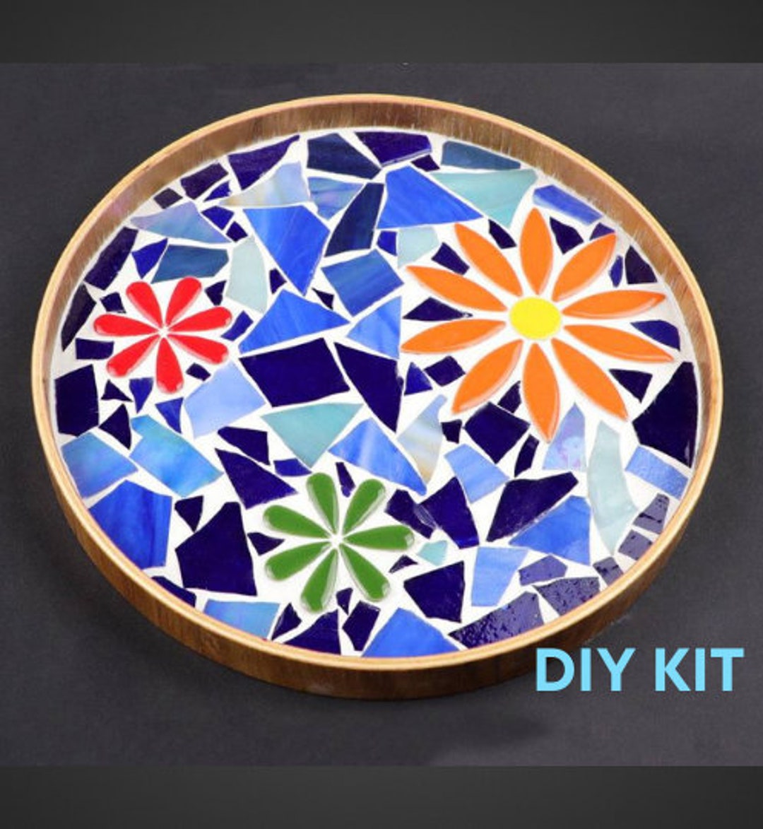 DIY Mosaic Wooden Tray, DIY Food Tray, Mosaic Glass Diy Kit Colorful ...