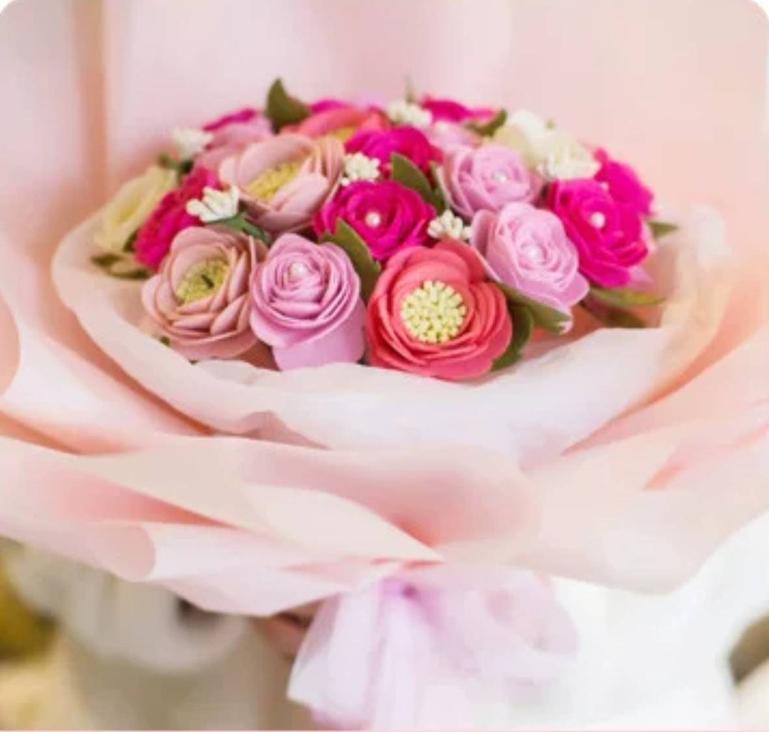 Finished Big Felt Flower Bouquet - Pink Roses Felt Flower Bouquet, Felt ...