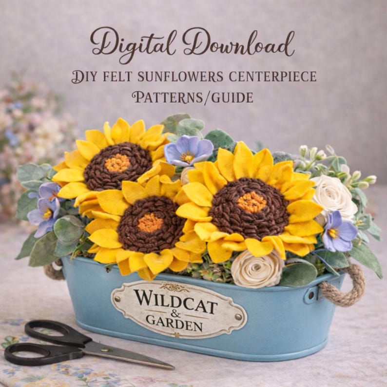 DIY Felt Sunflower Centerpiece Pattern Bundle | Printable Templates ...