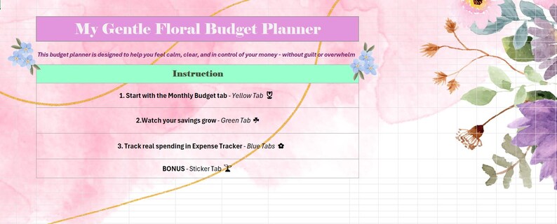 Floral Budget Tracker, Floral Excel Budget Spreadsheet, Monthly Expense ...