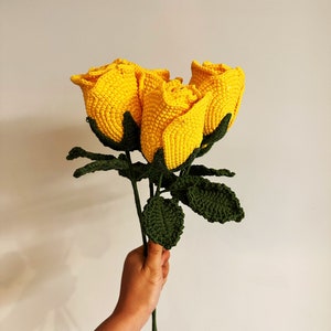 Crochet Yellow Roses Bouquet Handmade Finished Roses, 5 Stems, Wrapped ...