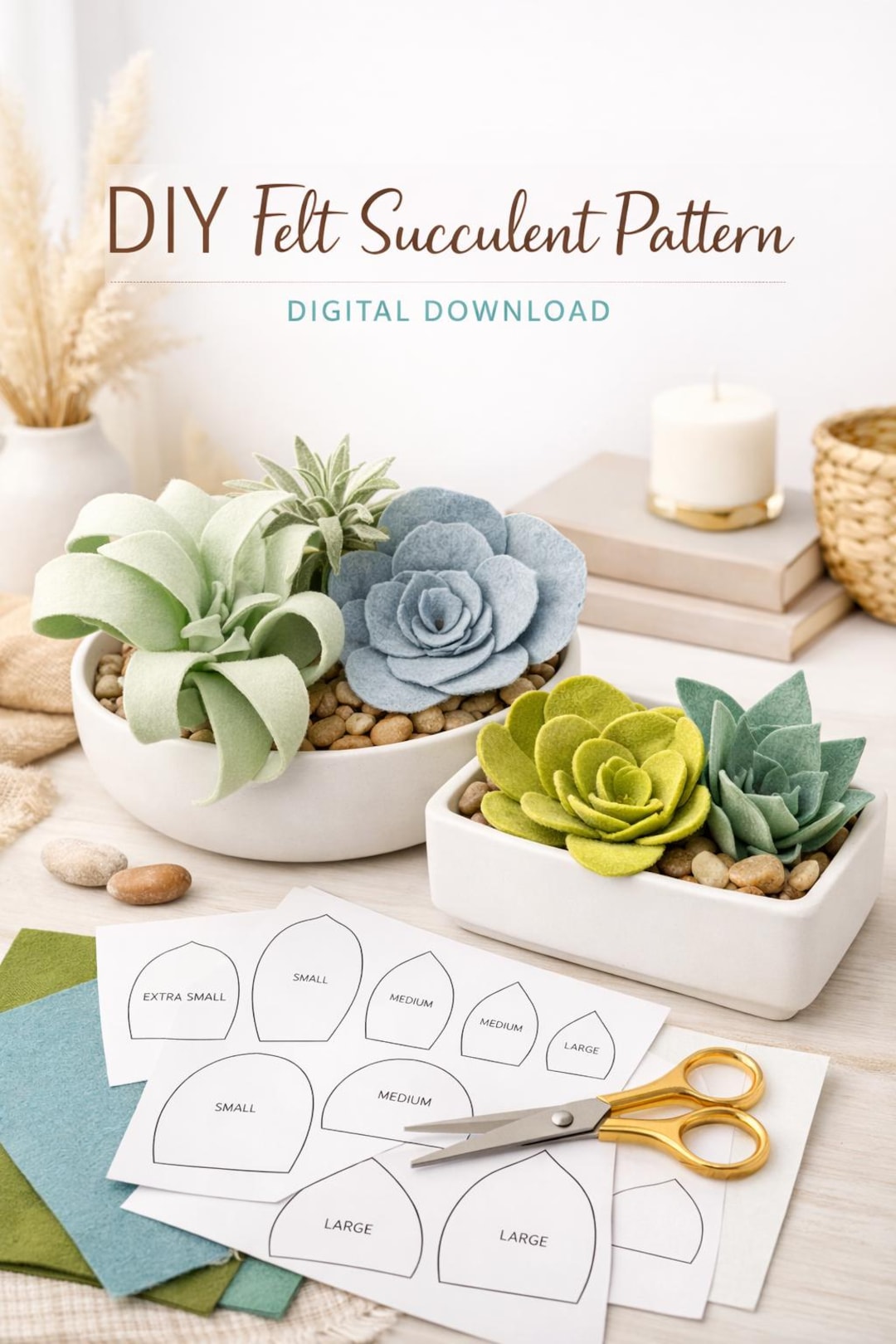 DIY Felt Succulent Pattern, Felt Flower Tutorial, Printable Succulent ...