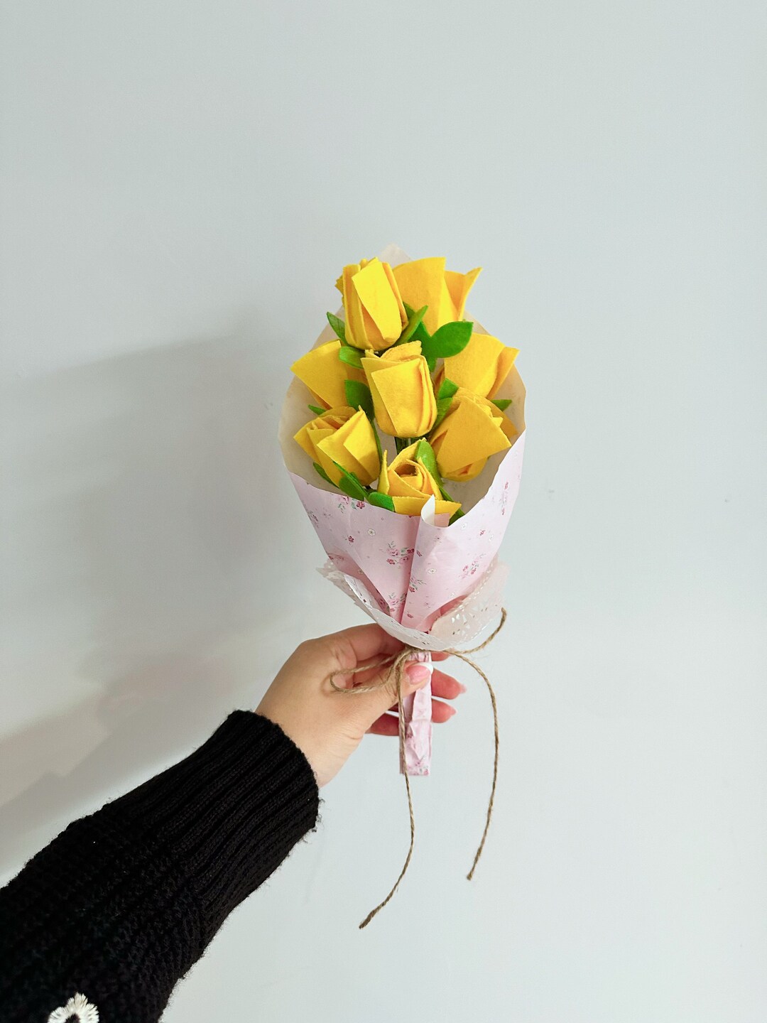 DIY Felt Flower Kit - Mini Yellow Tulips Kit, Felt Flower Bouquet ...