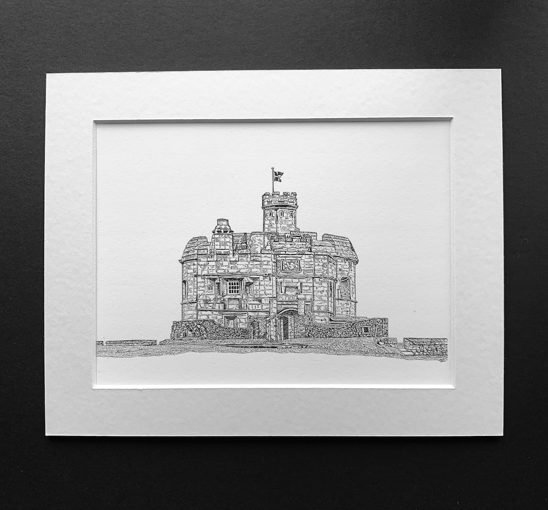 Pendennis Castle, Falmouth. Art Print of a black ink drawing of ...